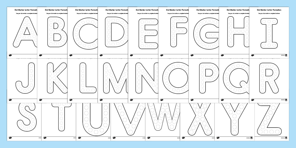 Uppercase Letters A-Z Dot Marker Formation Worksheets