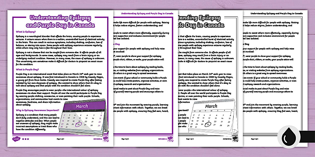 Understanding Epilepsy, Purple Day Junior Fact File - Twinkl