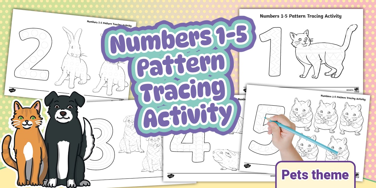 Numbers 1-5 Pets Pattern Tracing Activity