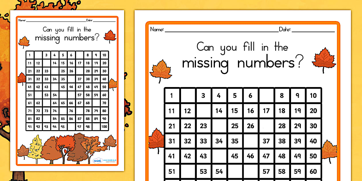 Black and White Autumn Pirates Missing Numbers Number Square