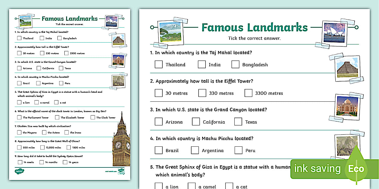 Famous Landmarks Quiz, Landmarks Around the World - Twinkl