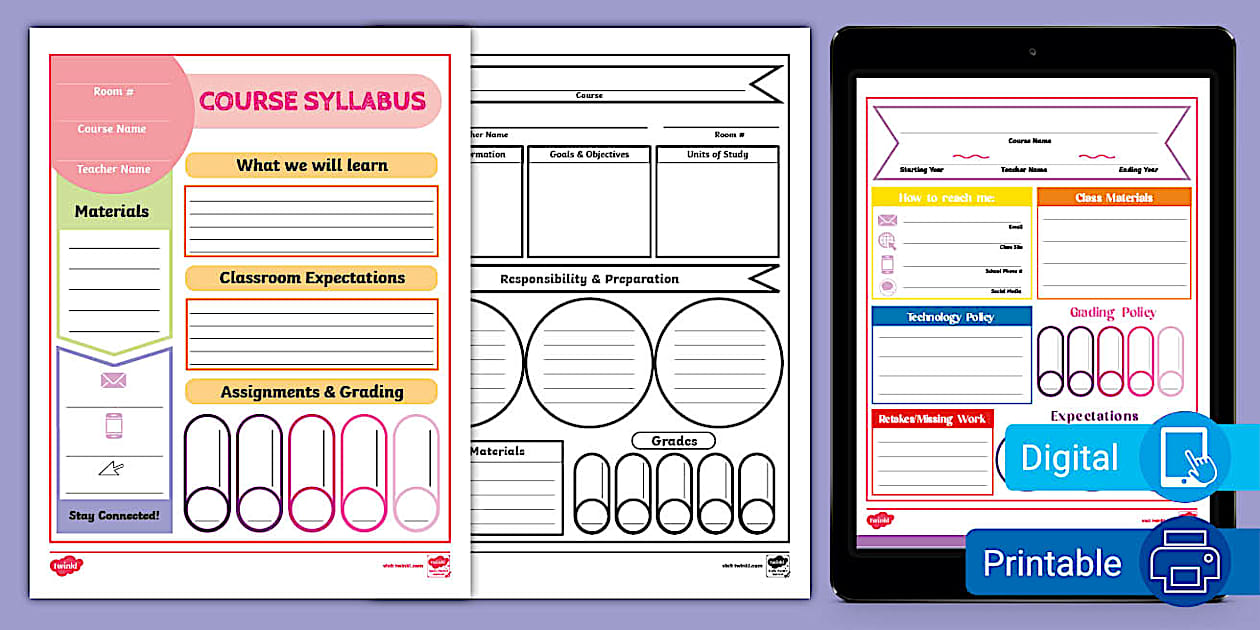 Editable Syllabus Templates for 6th-8th Grade (teacher made)