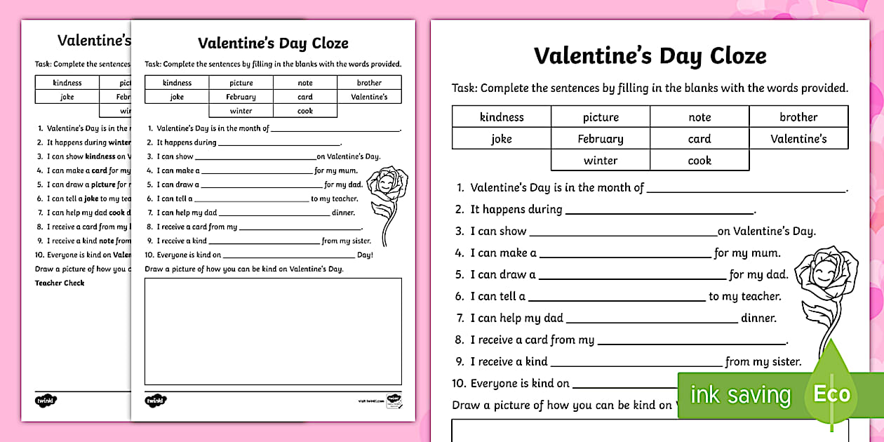 Editable Valentine's Day Cloze Worksheet (teacher made)