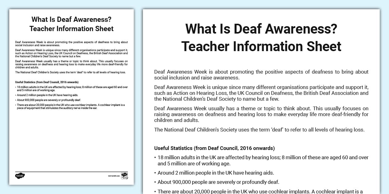 Deaf Awareness Week Teaching Guide | Hearing Loss - Twinkl