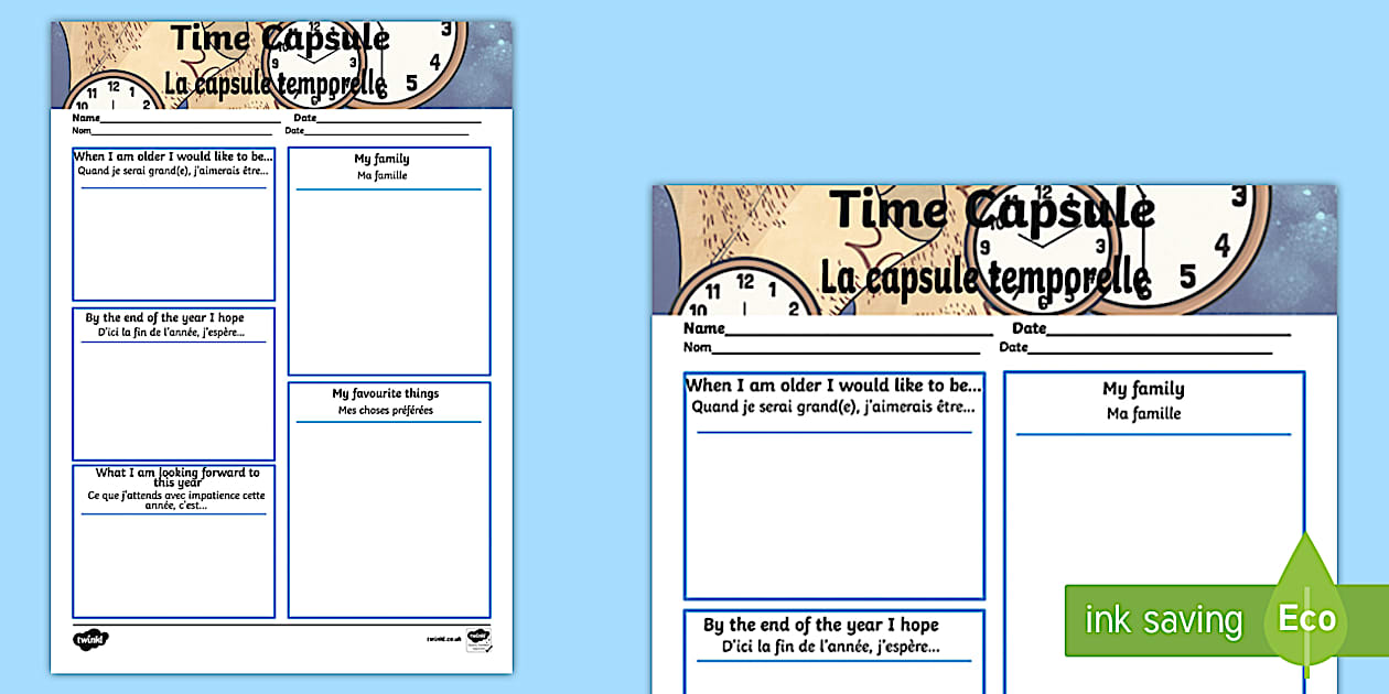 Time Capsule Transition Worksheet / Worksheet - English/French - Time ...