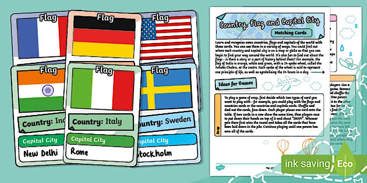 Country, Flag and Capital City Matching Cards (Ages 5 - 7)