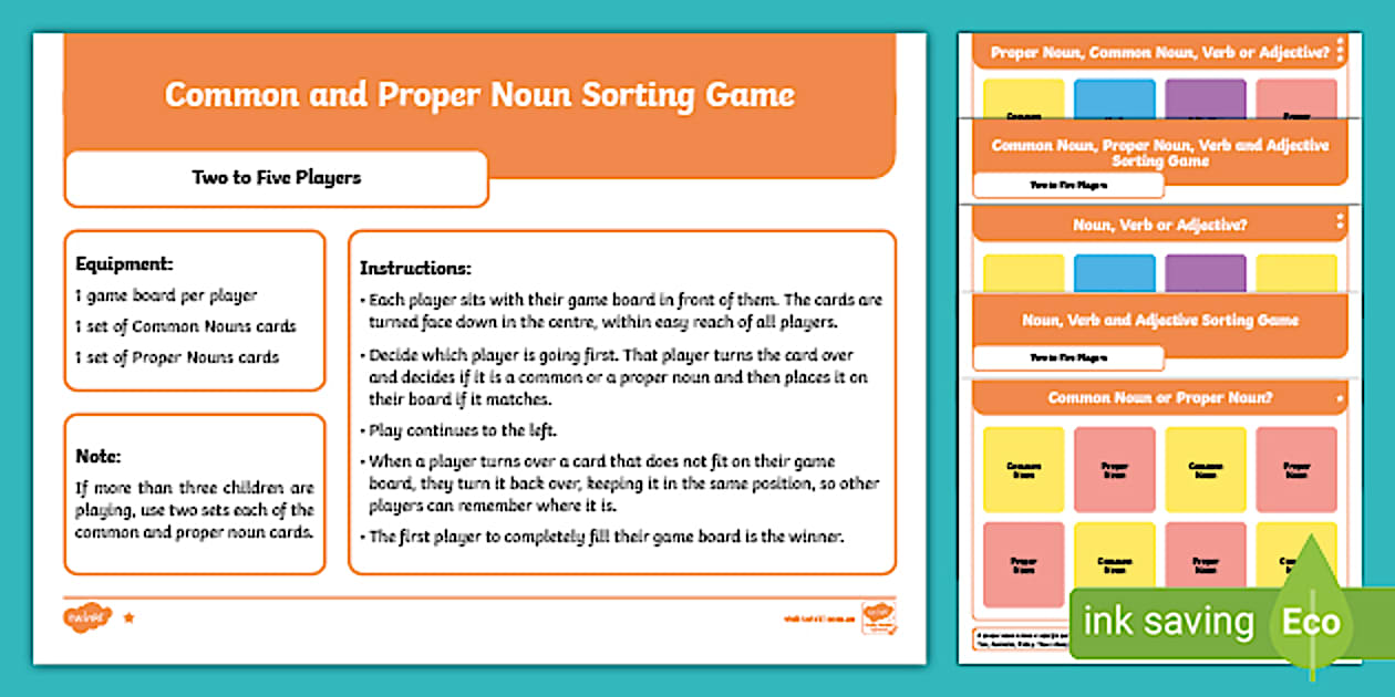 Common and Proper Noun Game | Primary Sorting Activity