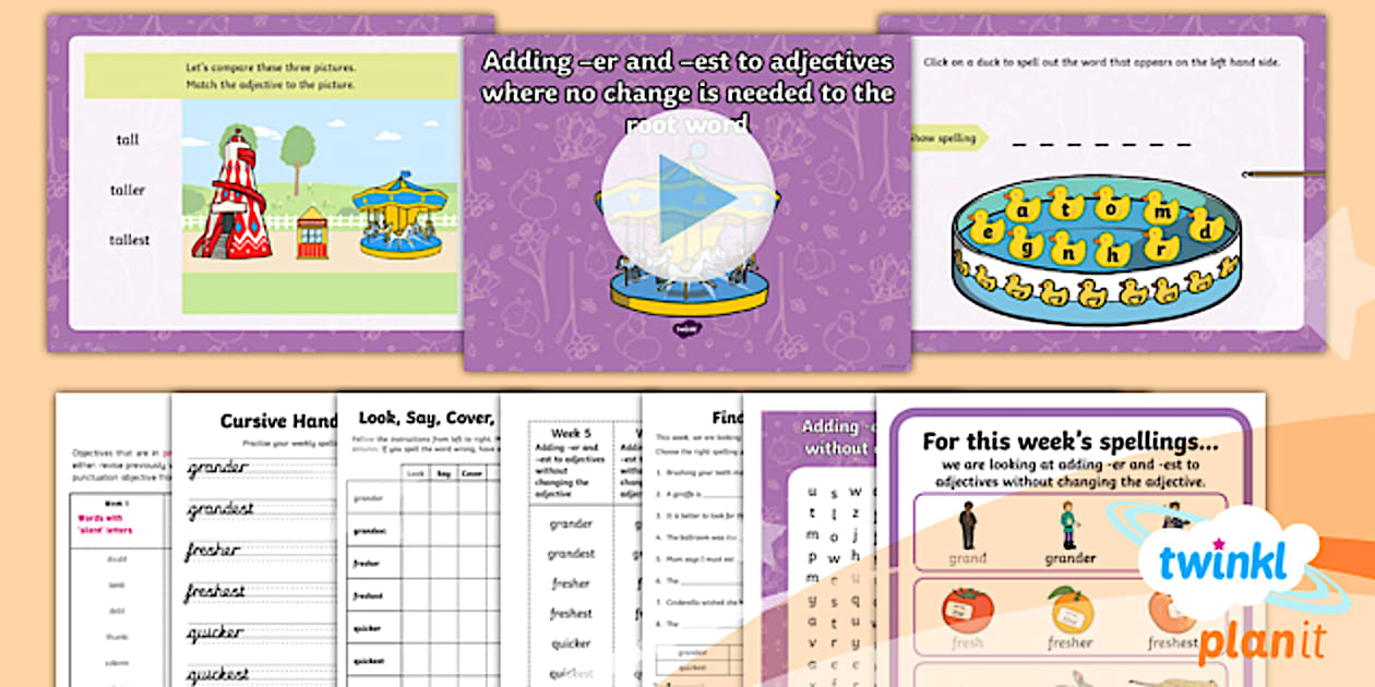 PlanIt Y1 Term 2A W5: Adding -er and -est to Adjectives Spelling Pack