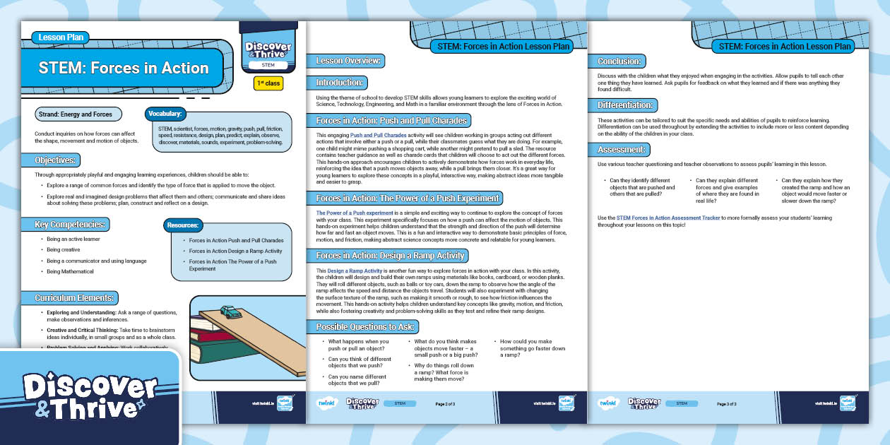 STEM (Energy and Forces) Forces in Action Lesson Plan 1st Class