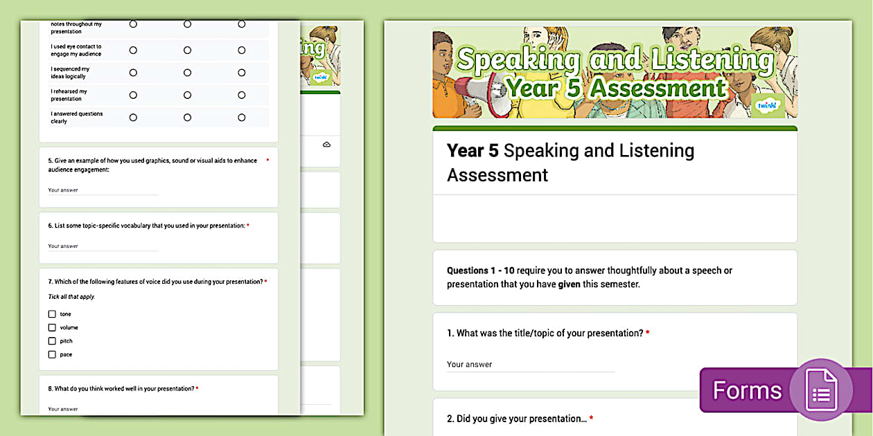 Year 5 Speaking and Listening Assessment Google Form