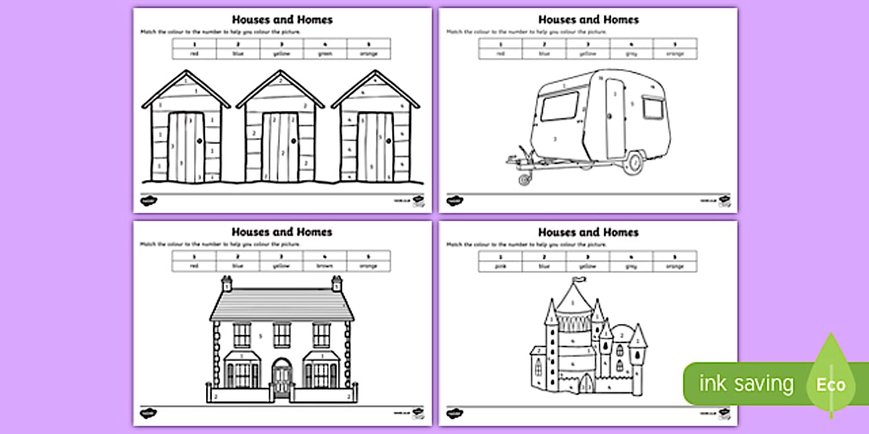 Houses and Homes Colour by Number - Twinkl