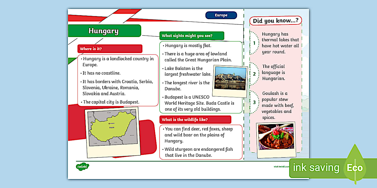 KS1 Hungary Fact File - Europe - Geography (teacher made)