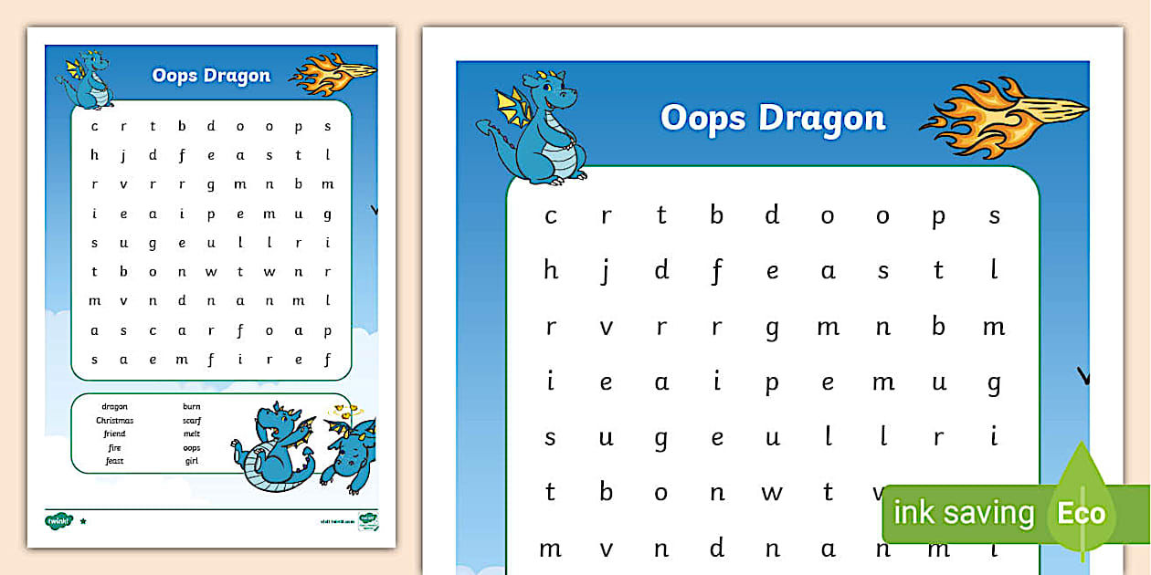Oops Dragon Word Search (teacher made) - Twinkl