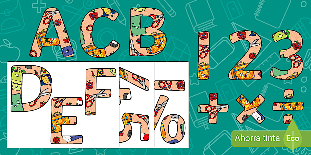 Letras y números con útiles escolares - Twinkl