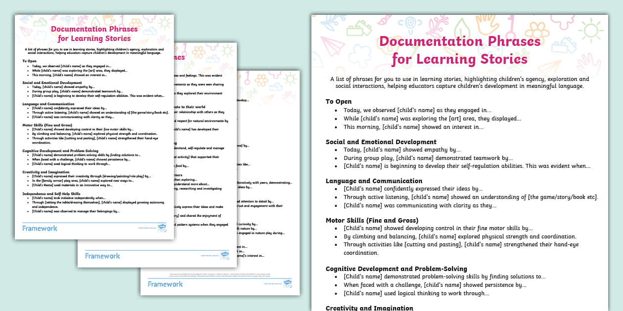 Documentation Phrases for Learning Stories - Twinkl