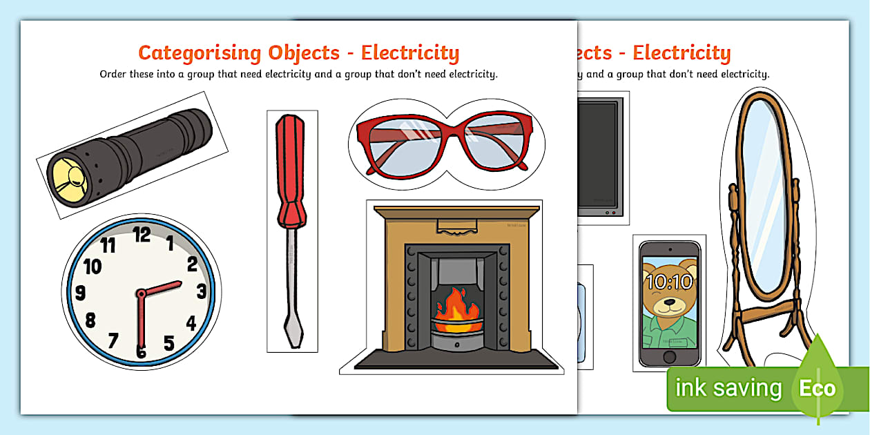 Electrical Items Sorting Card Activity (teacher made)