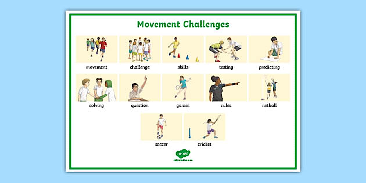 Movement Challenges Word Mat (teacher made) - Twinkl