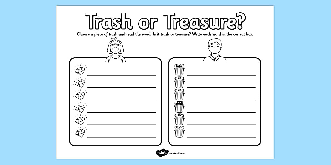 Trash or Treasure Nonsense Words Worksheet | Twinkl | Kindergarten