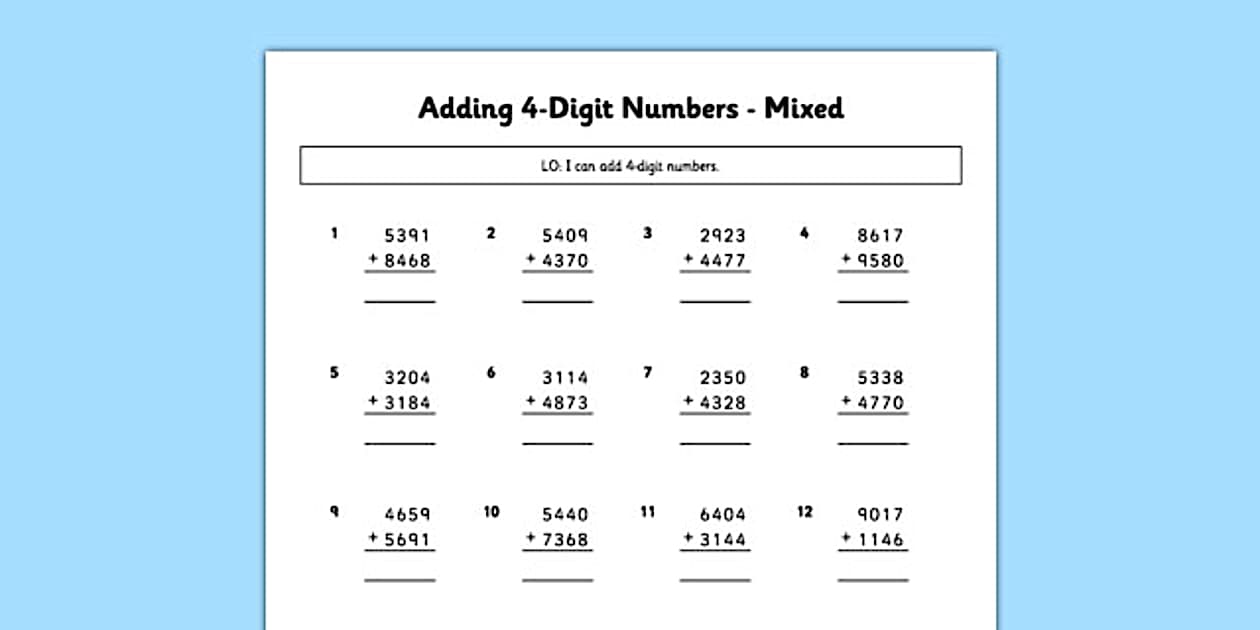 Adding 4 Digit Numbers Mixed (teacher made) - Twinkl