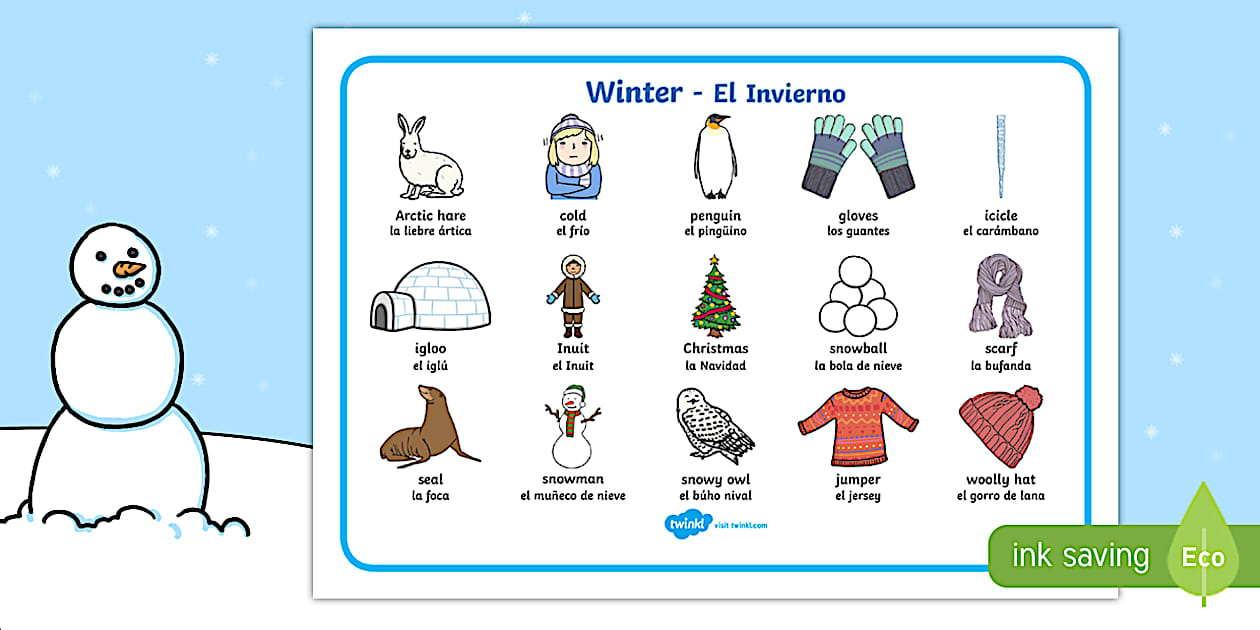 Winter Word Mat English/Spanish (teacher made) - Twinkl