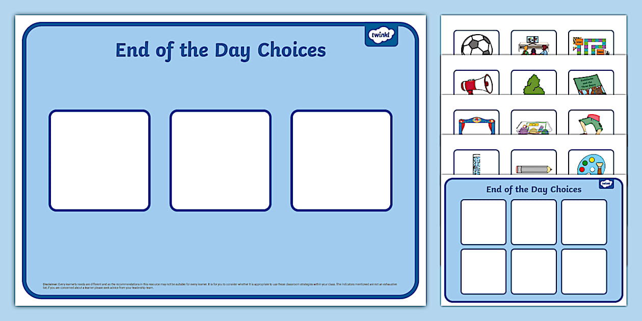 End of the Day Activity Choice Board (teacher made) - Twinkl