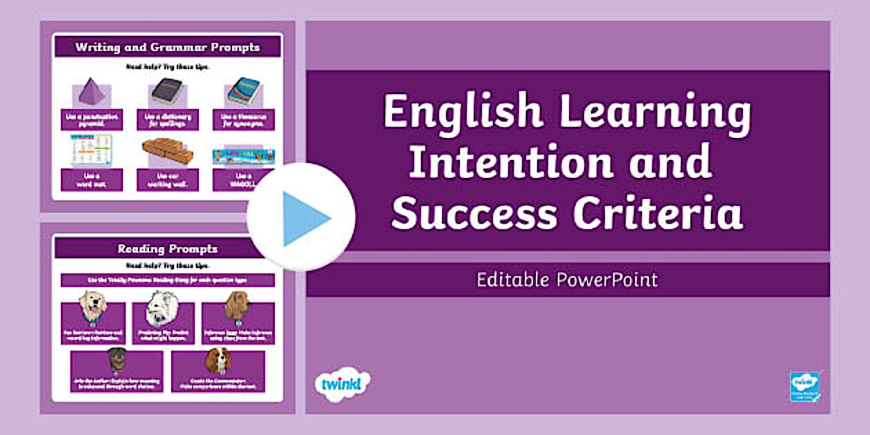 English Learning Intention and Success Criteria Editable PPT