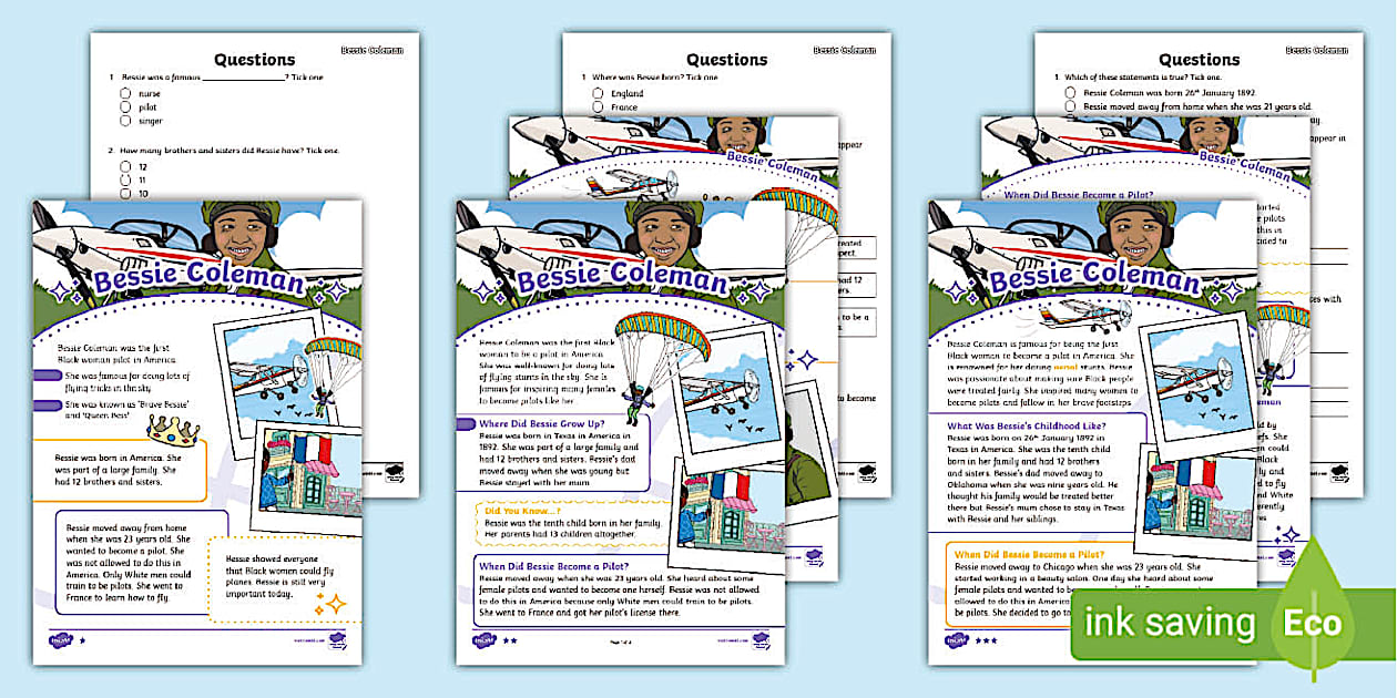 KS1 Bessie Coleman Differentiated Reading Comprehension