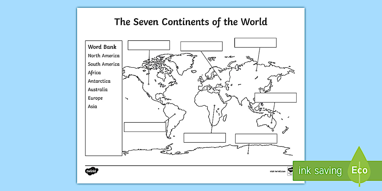 Label Continents Worksheet for K-2nd Grade | Twinkl USA