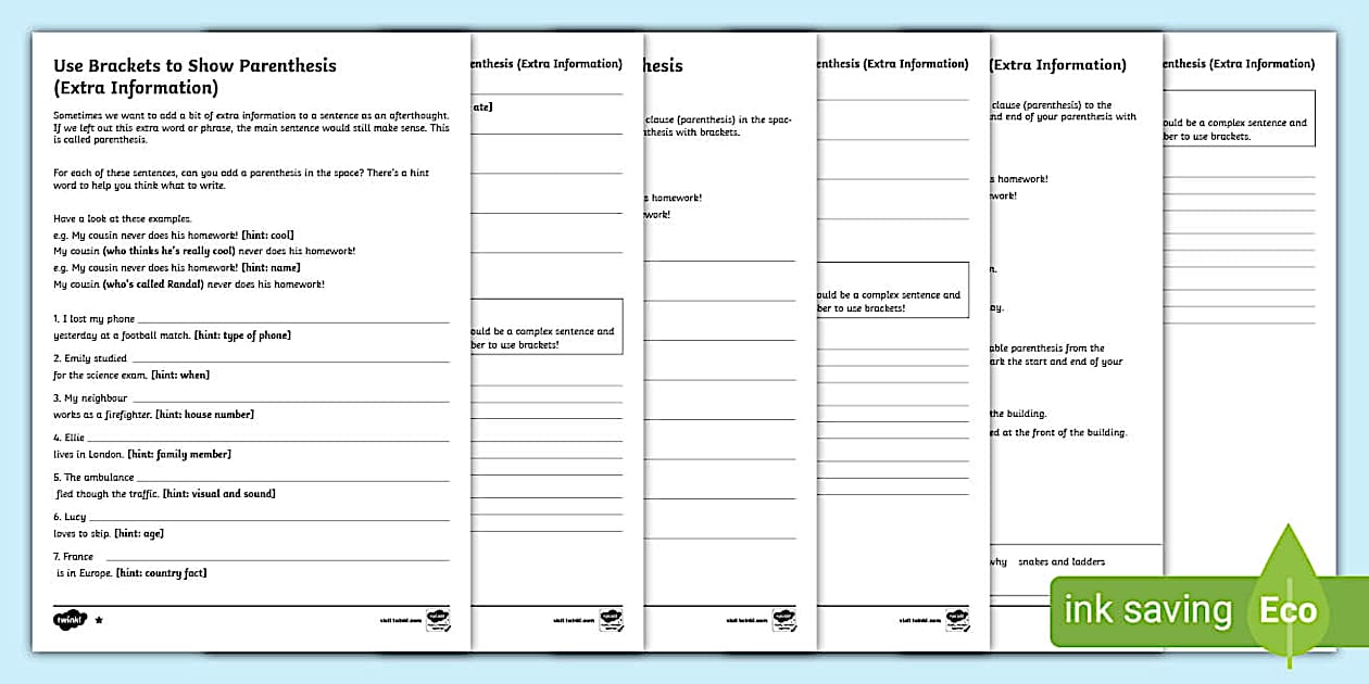 Using Brackets to Indicate Parenthesis Differentiated Activity Sheets