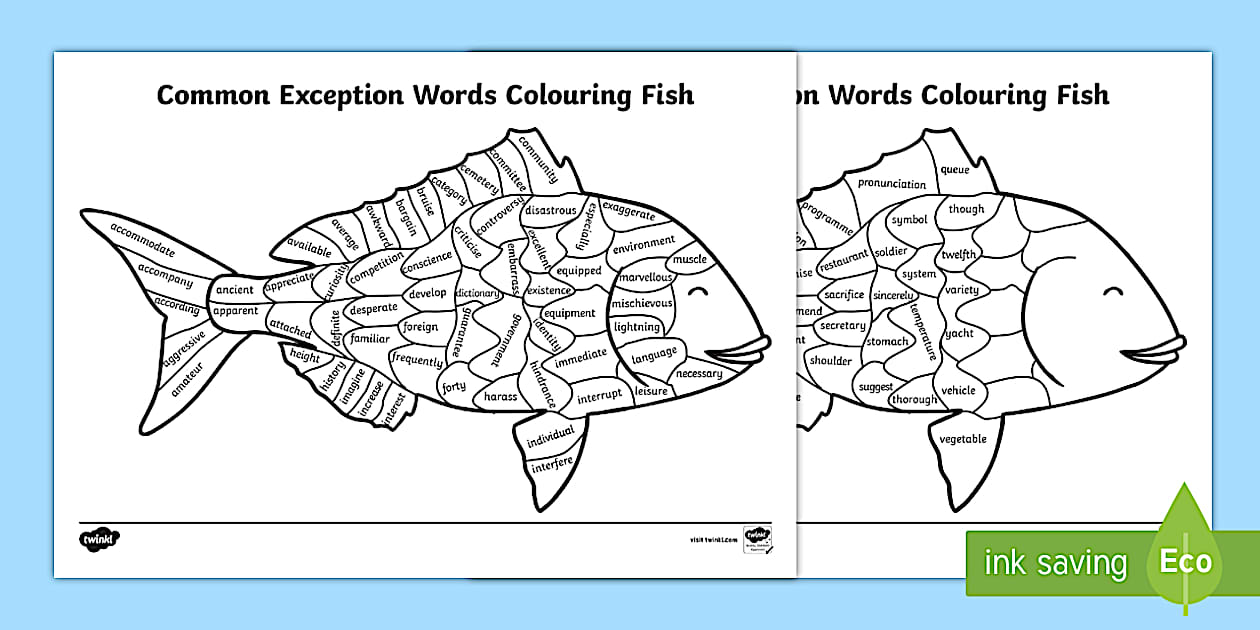 Editable Year 5 and 6 Statutory Spelling Words Coloring Fish Worksheet