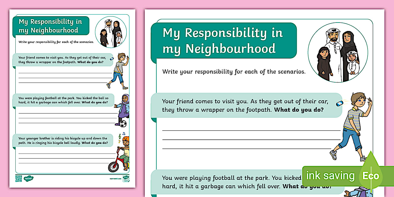 My Responsibility in My Neighbourhood Worksheet - Twinkl