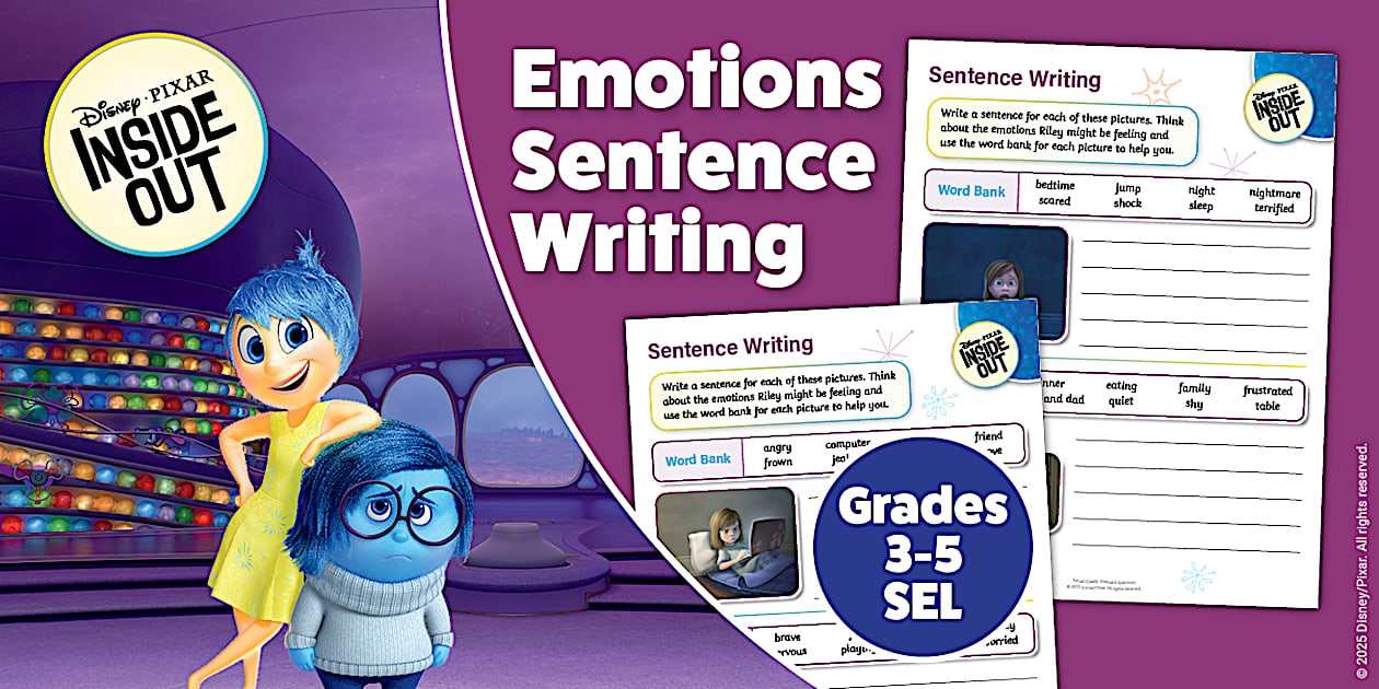 Inside Out: Emotions SEL Sentence Writing Worksheets