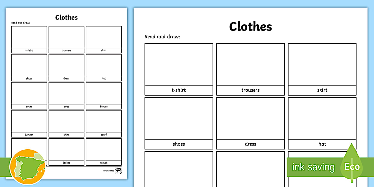A1 Ficha de actividad: Lee y dibuja la ropa - inglés