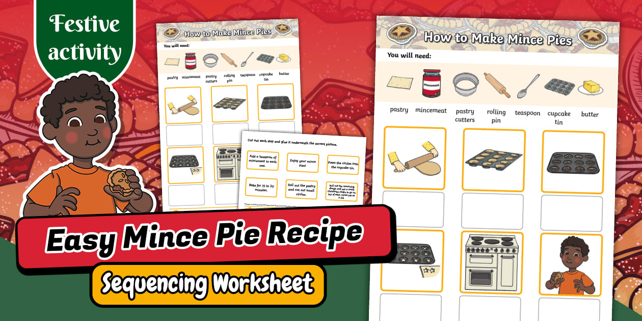 Easy Mince Pie Recipe Sequencing Worksheet