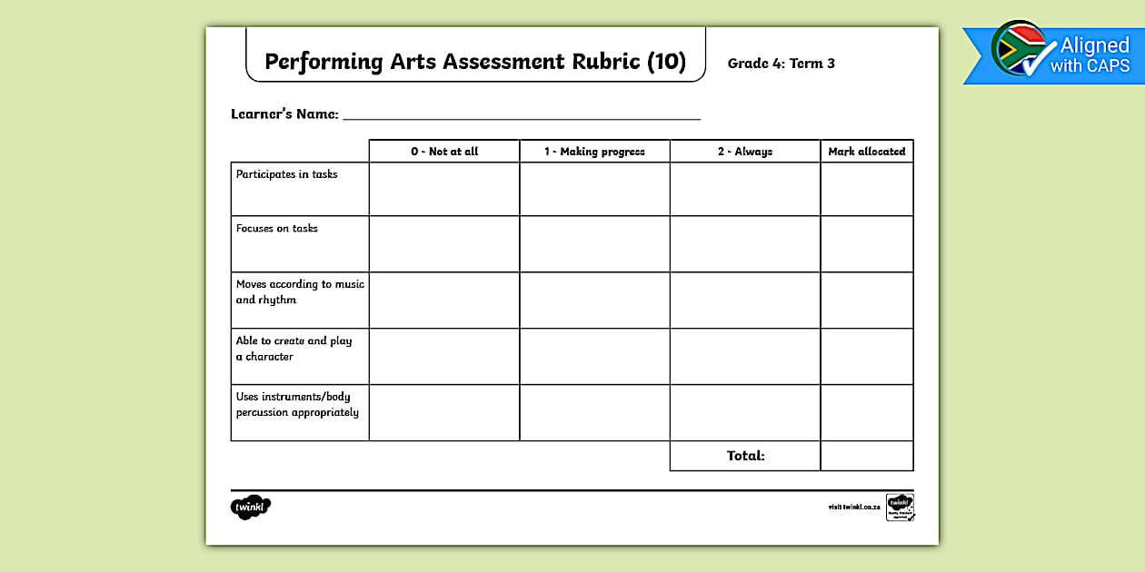 Grade 4 Creative Arts - Term 3 - Performing Arts Assessment Rubric (CAPS