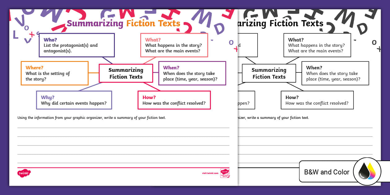 Third Grade Summarizing Fiction Texts Graphic Organizer