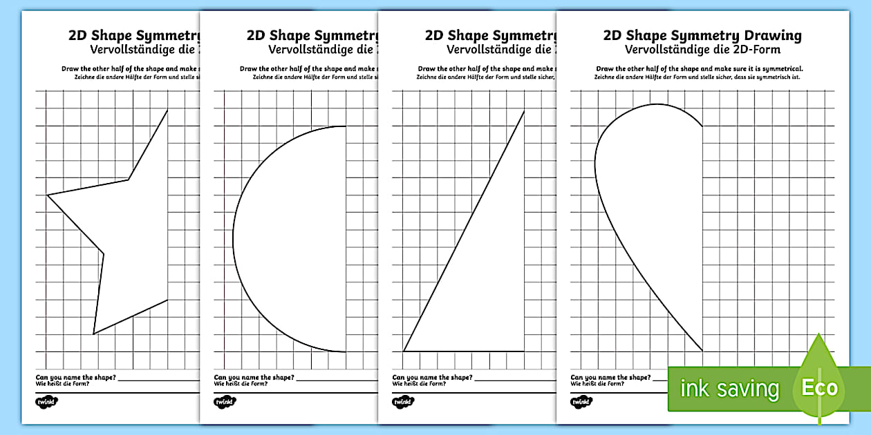 2D Shape Symmetry Drawing Activity English/German - Twinkl