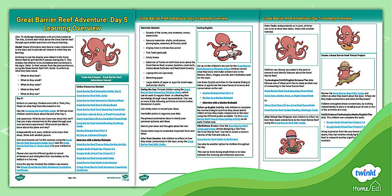 Great Barrier Reef Adventure: Day 5 Learning Overview