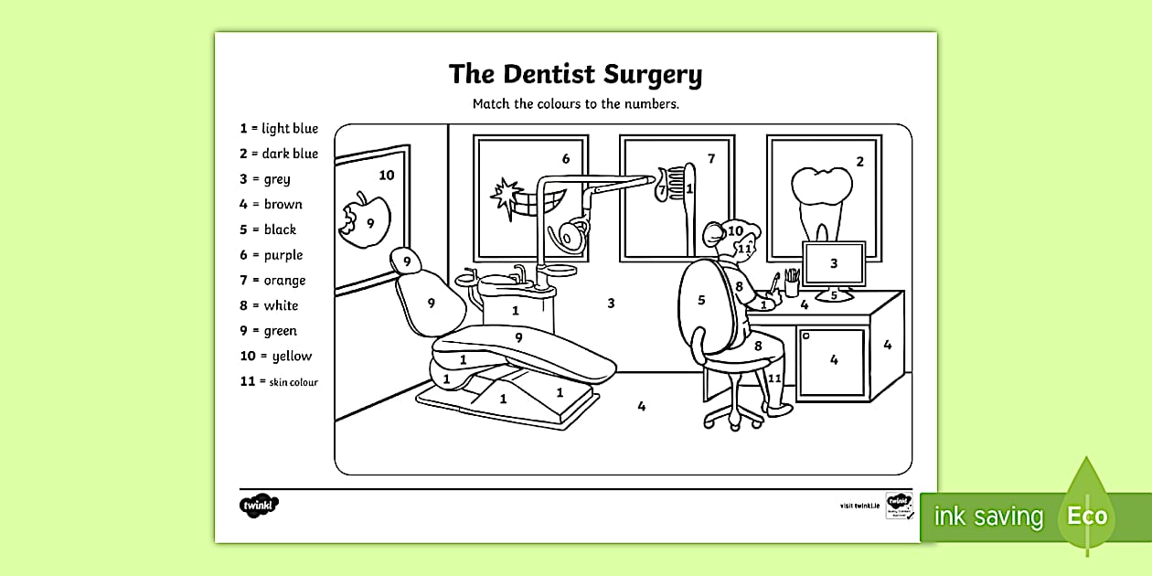 The Dentist Aistear Colour by Number (teacher made) - Twinkl