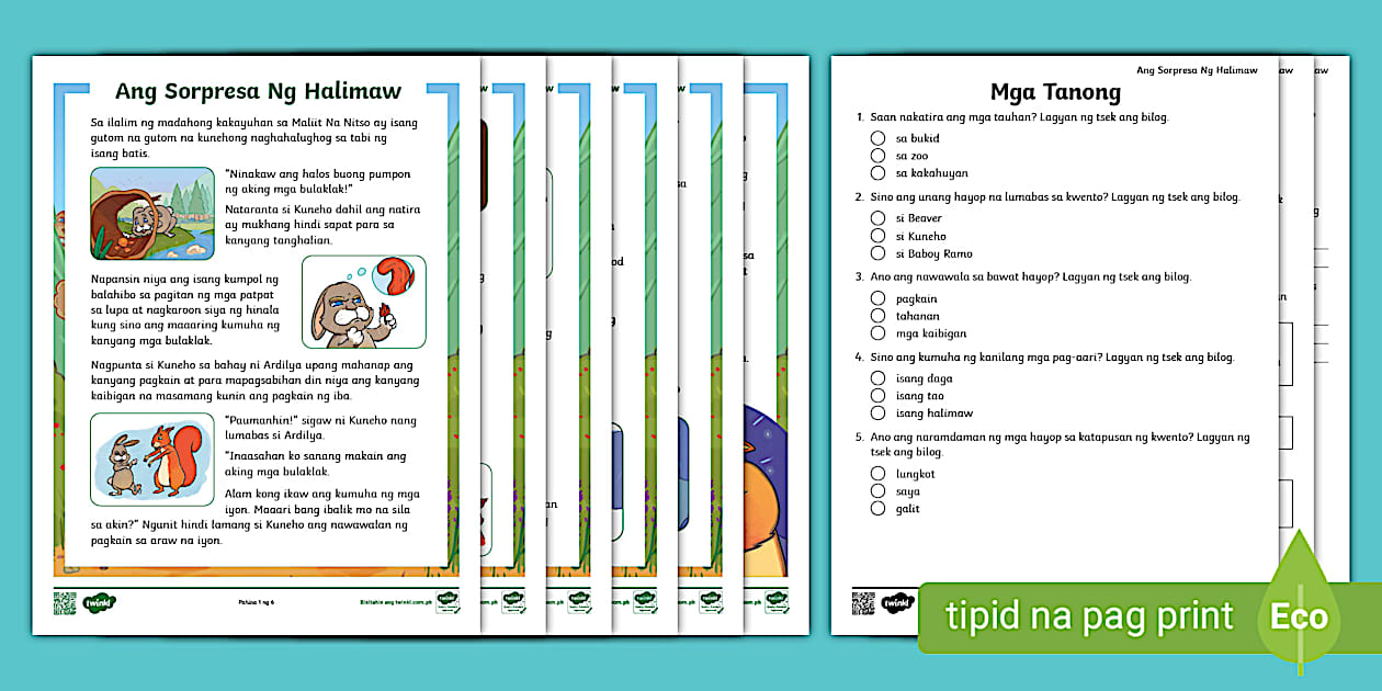 Ang Sorpresa Ng Halimaw: Mga Pagsasanay Sa Pagbasa | Grade 1 | Twinkl