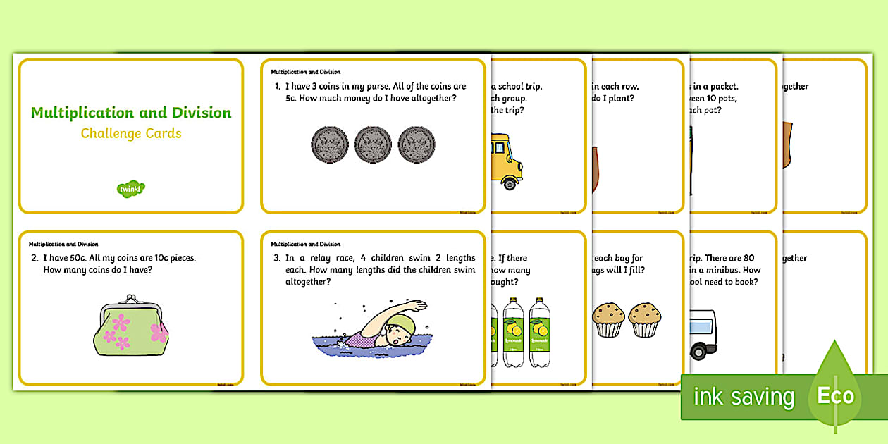 Editable Year 1 and Year 2 Multiplication and Division Challenge Cards