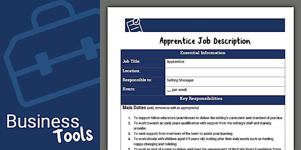 Apprentice Job Description and Person Specification for Private Early Years