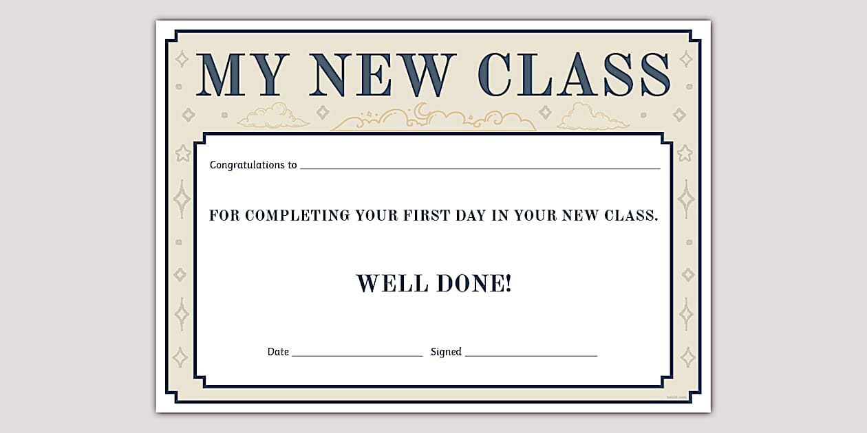 Celestial-Themed My New Class Certificate (teacher made)