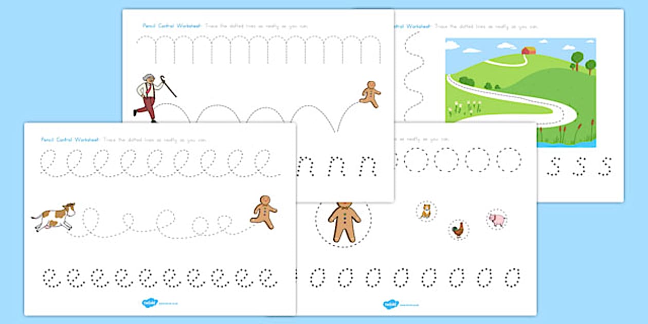 The Gingerbread Man Pencil Control Worksheets - Twinkl