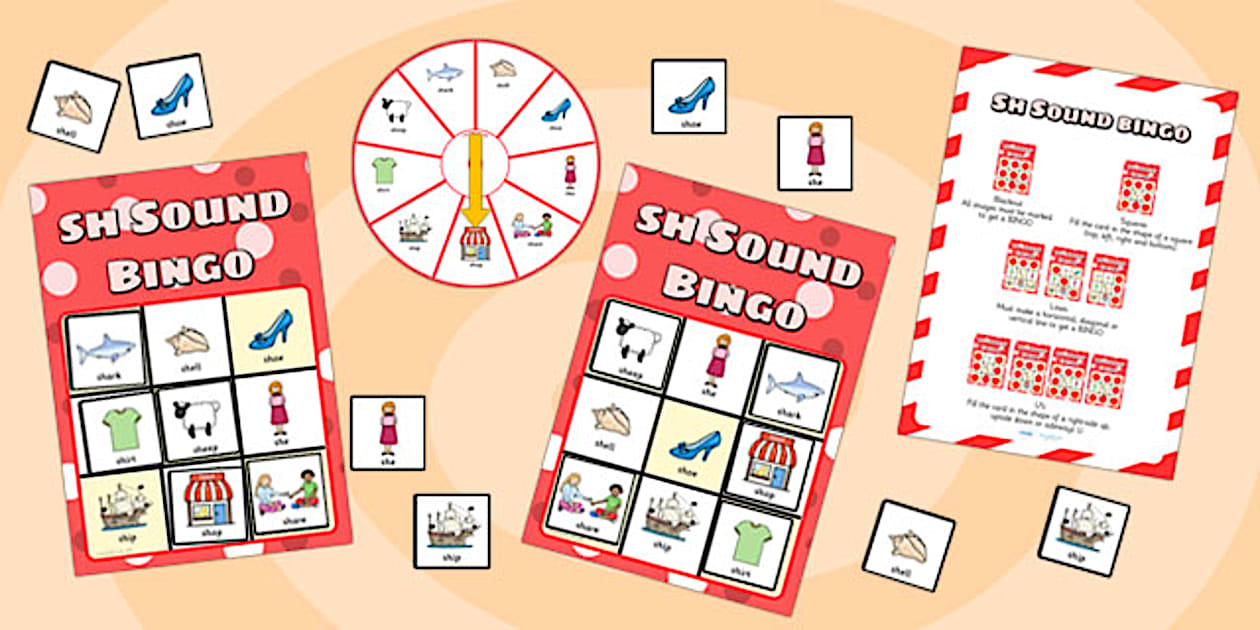 sh Sound Bingo Game with Spinner (teacher made) - Twinkl