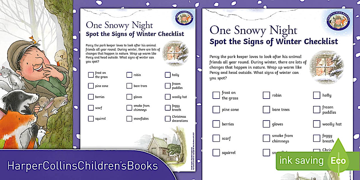FREE! - Percy the Park Keeper: One Snowy Night Signs of Winter Hunt