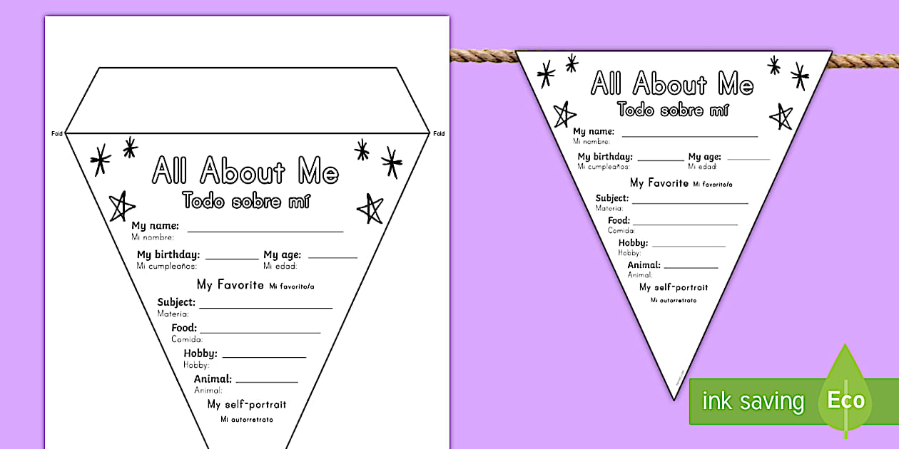 All About Me Bunting English/Spanish- Guía de trabajo