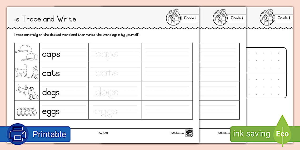 Grade 1 Phonics Trace and Write -s (teacher made) - Twinkl