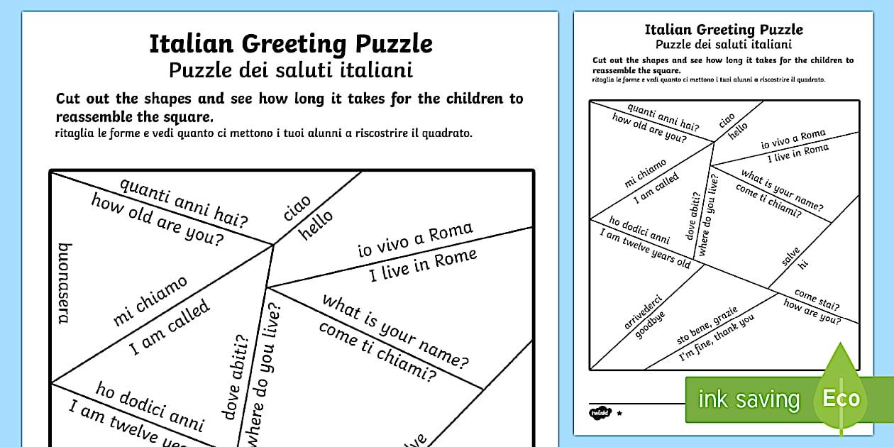 Italian Greetings Puzzle English/Italian - French Greetings Puzzle