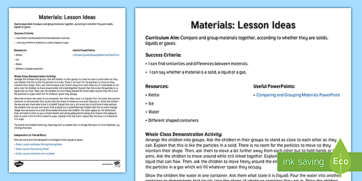 Year 4 States of Matter: Compare and Group Materials According to ...